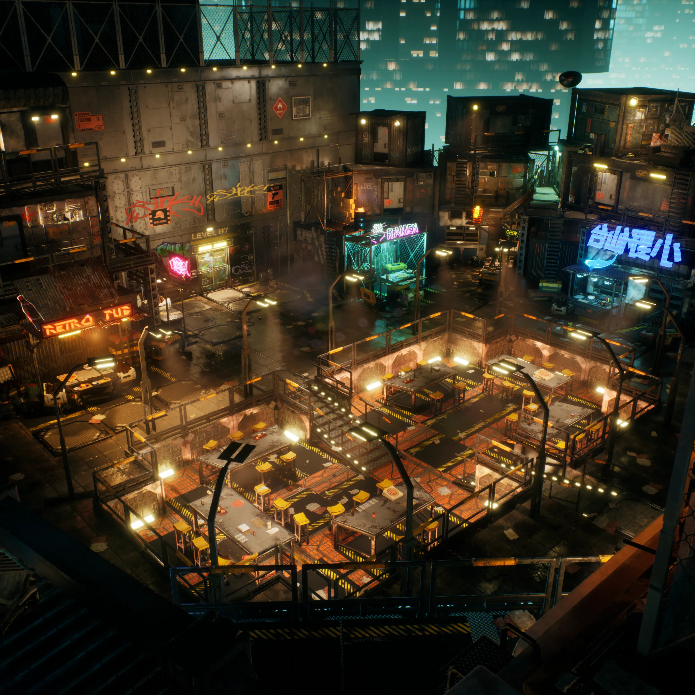 Cyberpunk Rooftop Market | Cosmos by Leartes
